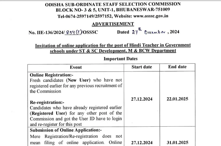 OSSSC Hindi Teacher Recruitment 2025 | Free Job Alert 2025 - New Jobs ...